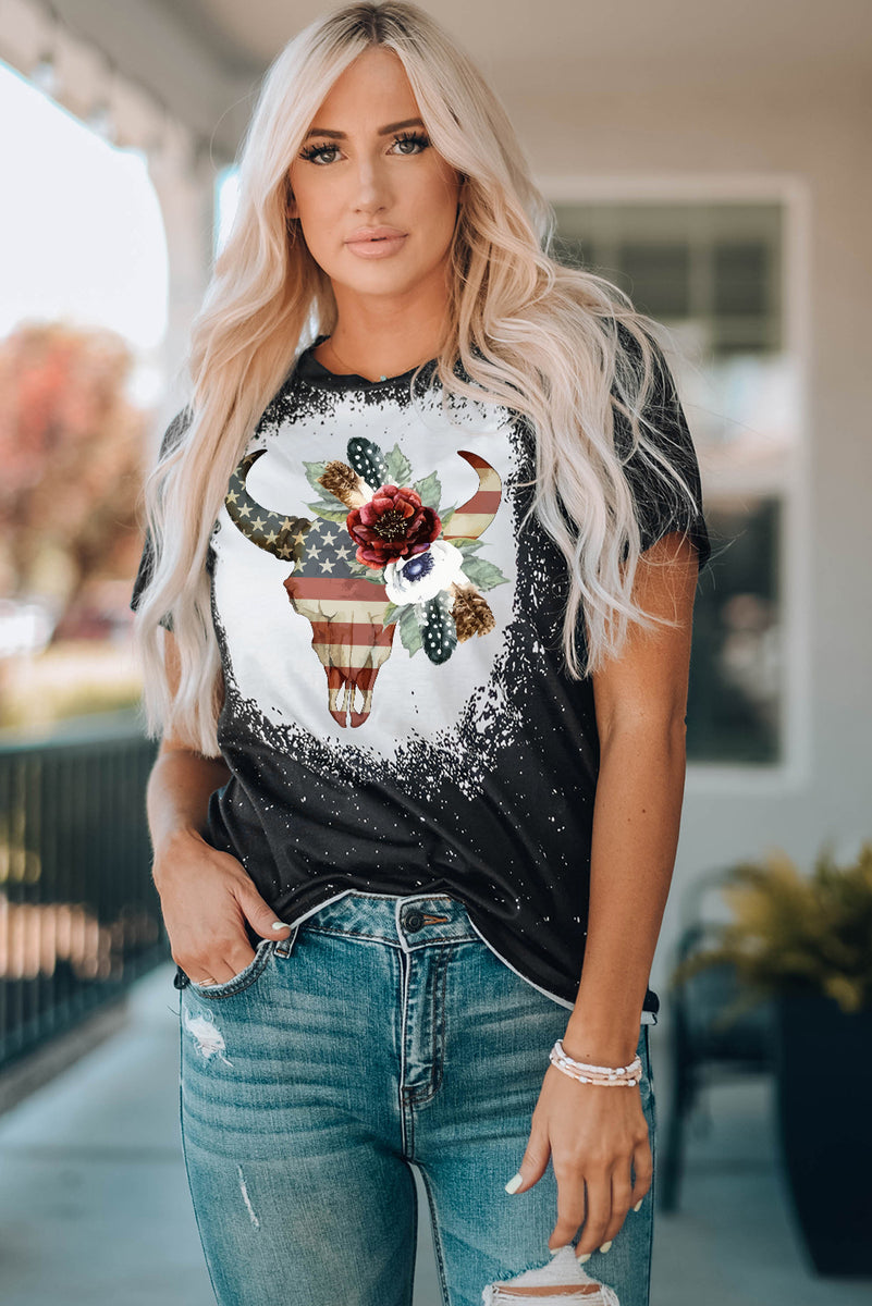 US Flag Bull Graphic Round Neck Tee – SHE BADDY© ONLINE WOMEN FASHION ...