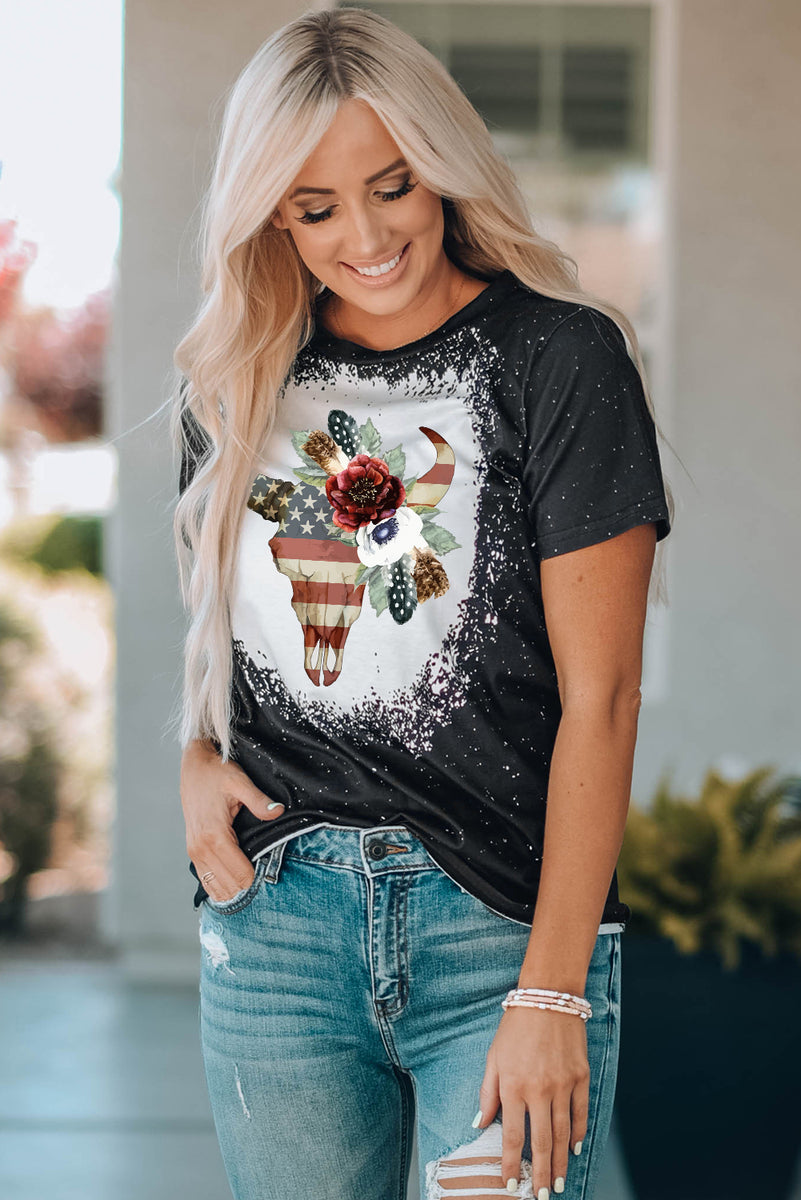 US Flag Bull Graphic Round Neck Tee – SHE BADDY© ONLINE WOMEN FASHION ...